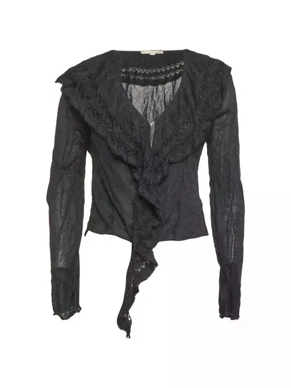 Roberto Cavalli Ruffle-trim Metallic-knit Cardigan