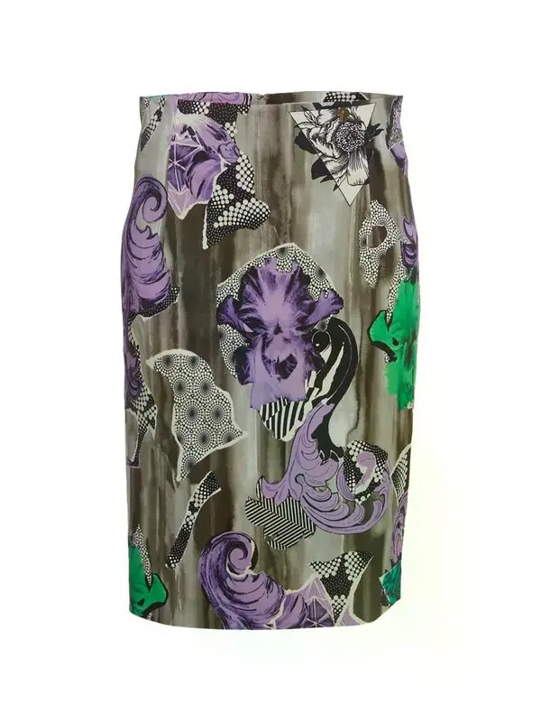Versace Abstract Print Stretch Crepe Pencil Midi Skirt
