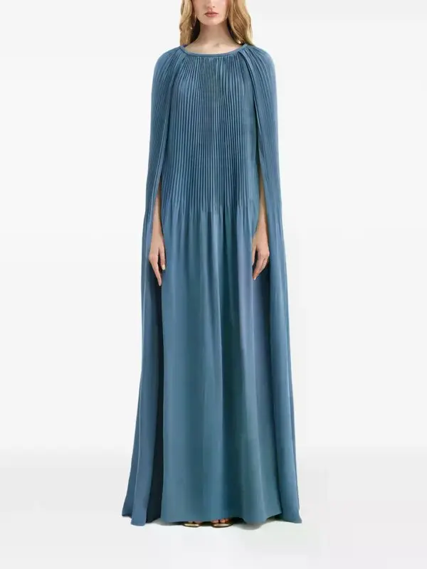 GEMY MAALOUF Sapphire Pleated Cape Dress