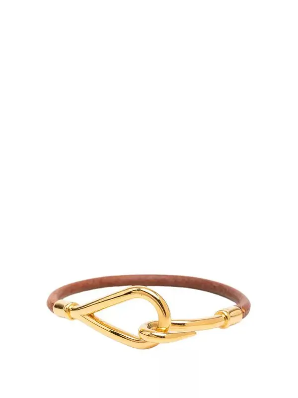 Hermès Jumbo Hook Bracelet In Gold-plated And Leather - Brown