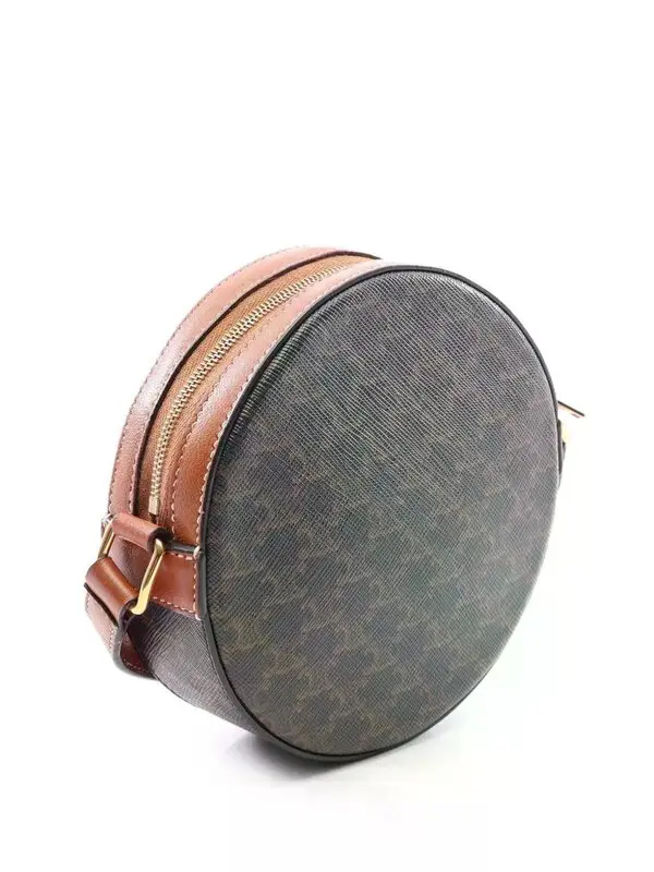 Celine Triomphe Coated Canvas Round Purse On Strap - Brown