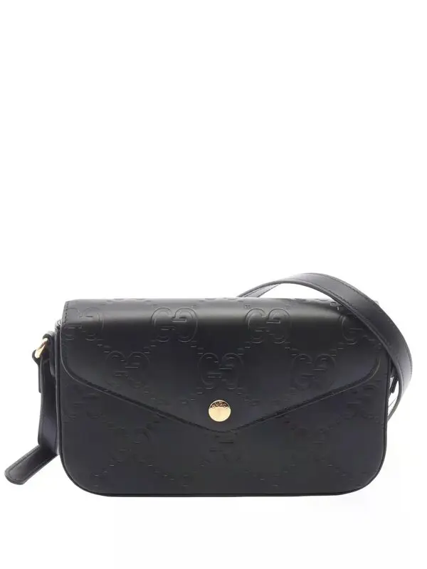 Gucci Super Mini Gg Jumbo Embossed Leather Pochette Crossbody Bag - Black