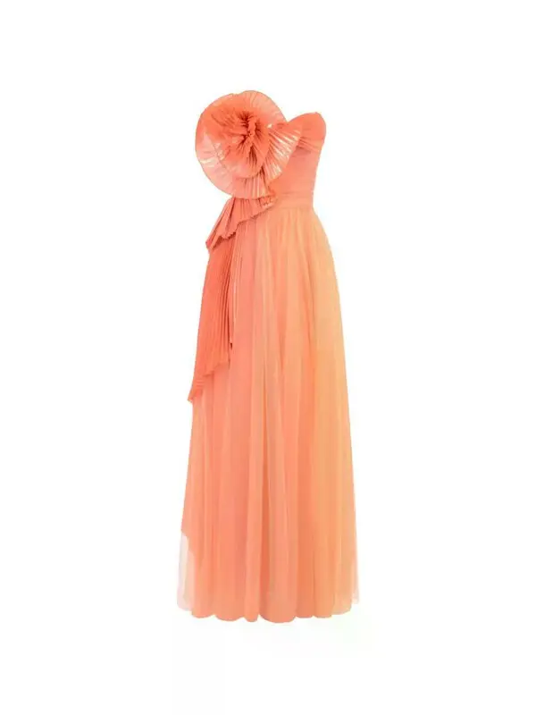 GEMY MAALOUF Flower Appliqué Strapless Sweetheart Neck Dress - Orange