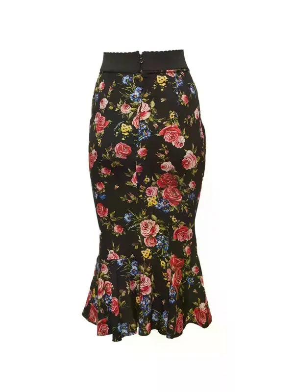 Dolce & Gabbana Floral Print Ruffled Hem Midi Skirt