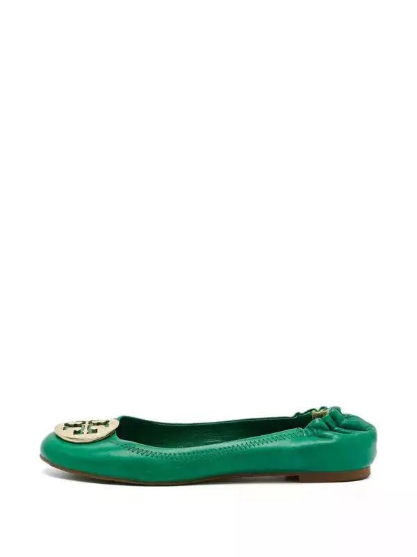 Tory Burch Minnie Logo Medallion Ballet Flats - Green
