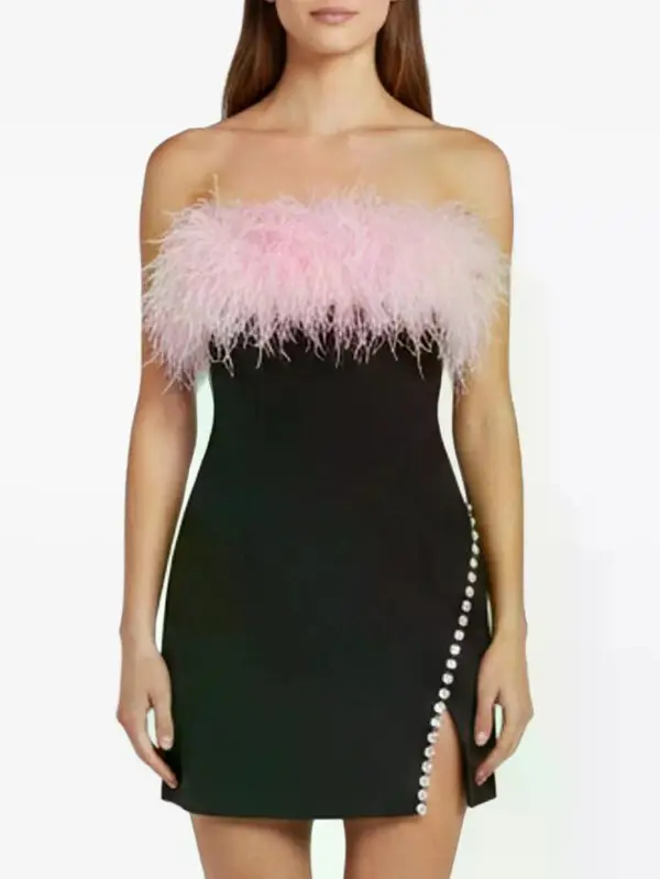 SELF-PORTRAIT Feather-trim Crystal-embellished Strapless Dress - Black