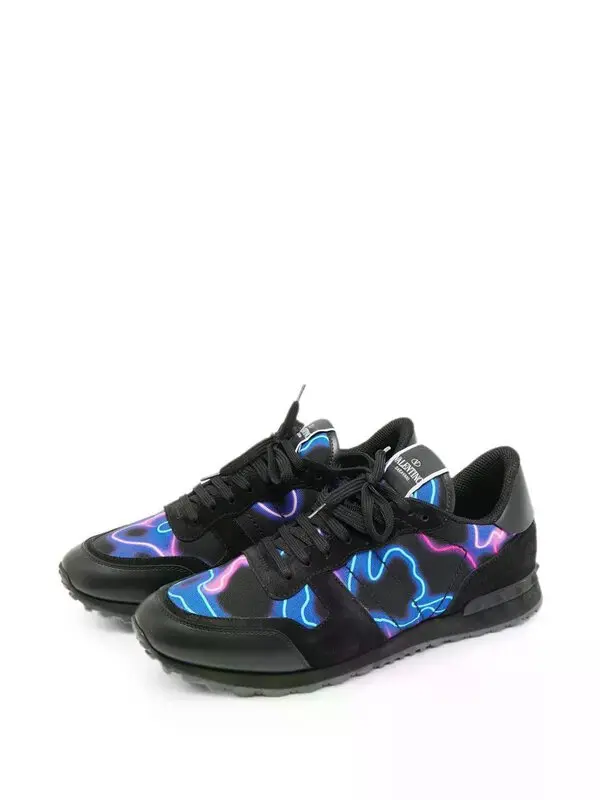 Valentino Garavani Rockrunner Canvas And Suede Lace Up Sneakers - Black
