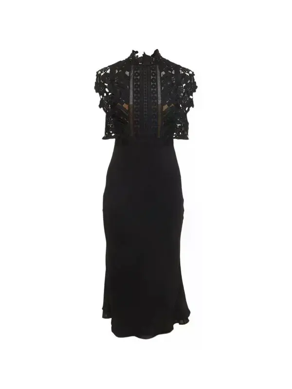 SELF-PORTRAIT Lace-detail Crepe Midi Dress - Black