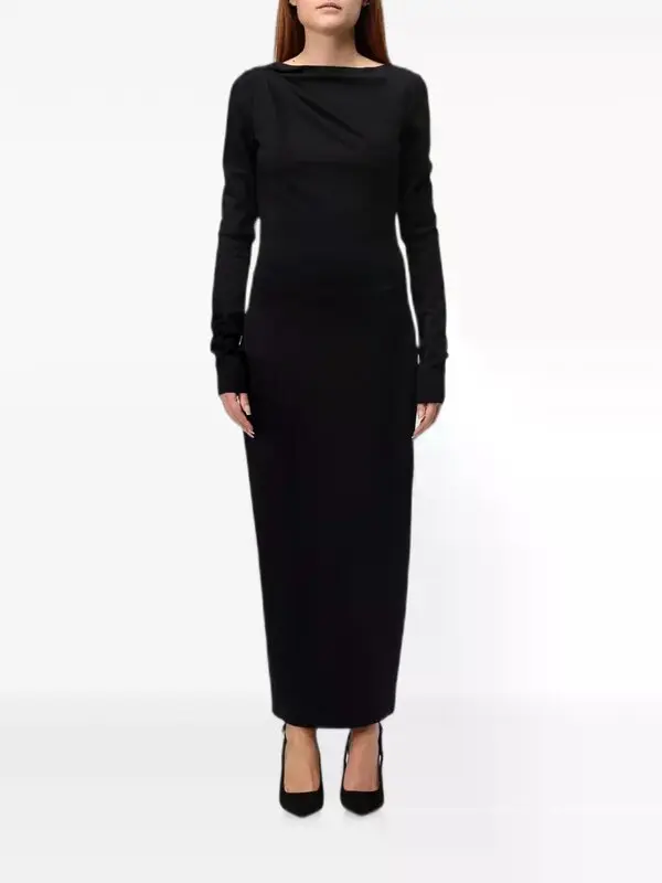 Emporio Armani Draped Detail Long Sleeve Maxi Dress - Black