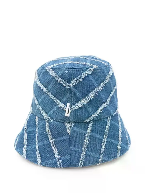 BONSAI Check Pattern Frayed Bucket Hat - Blue
