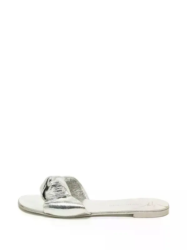 GIUSEPPE ZANOTTI Metallic Knot Detail Flat Sandals - Silver