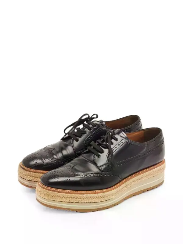Prada Leather Perforated Espadrille Brogue Derby Shoes