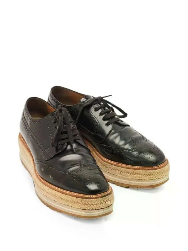 Prada Leather Perforated Espadrille Brogue Derby Shoes