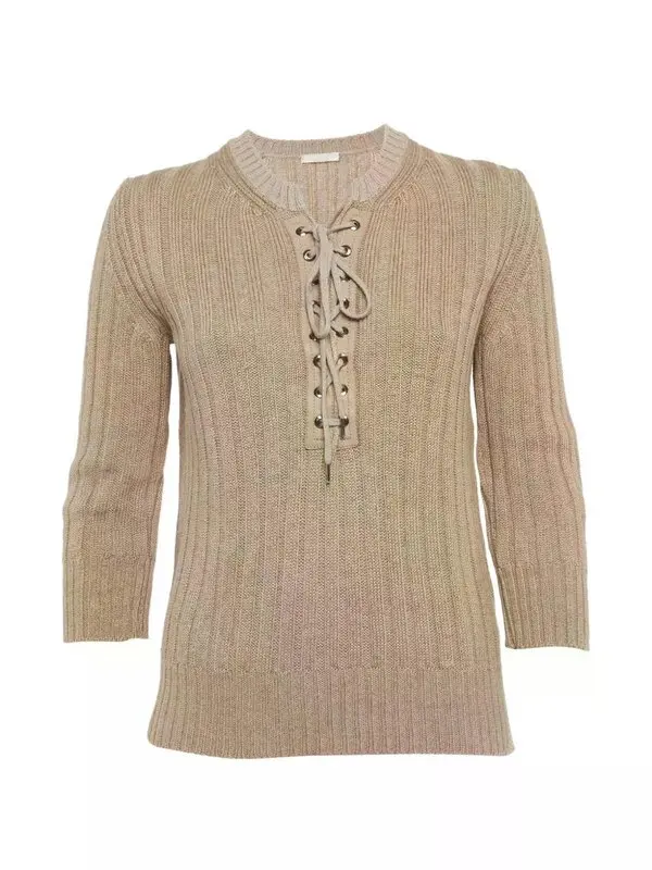 Chloé Ribbed Lace-up Knit Sweater