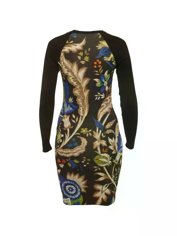 Roberto Cavalli Floral-print Rib-knit Dress - Black