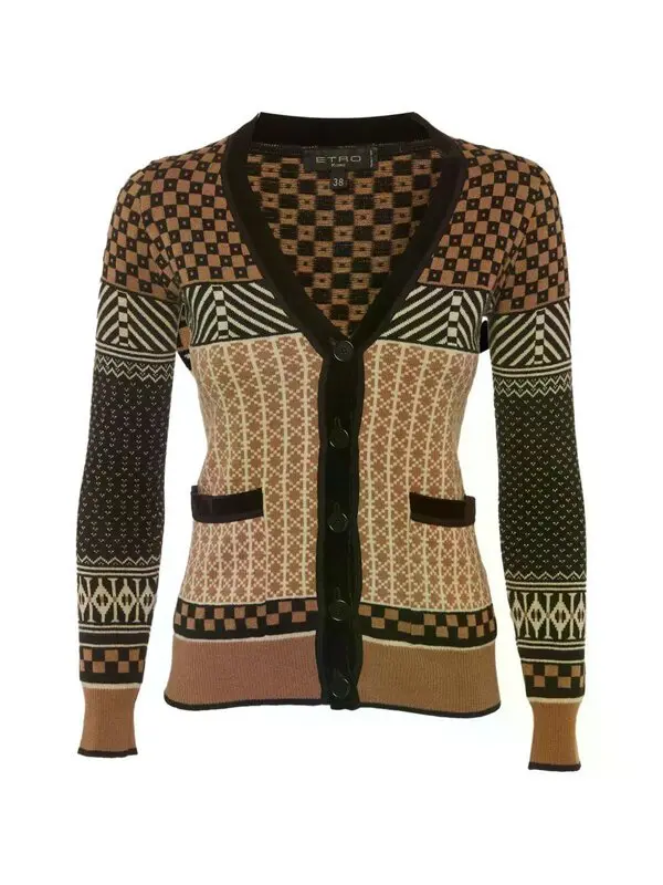 Etro Intarsia Geometric Pattern V-neck Cardigan