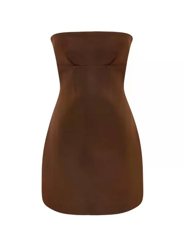 OCCLEUS Strapless Rear Zip Mini Dress - Brown