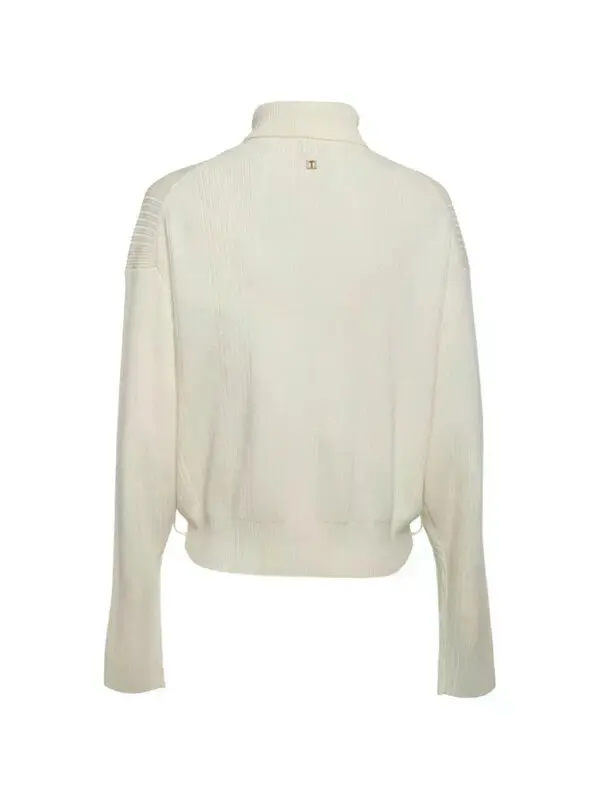 Chloé Ribbed Knit Roll Neck Long Sleeve Sweater - Neutrals