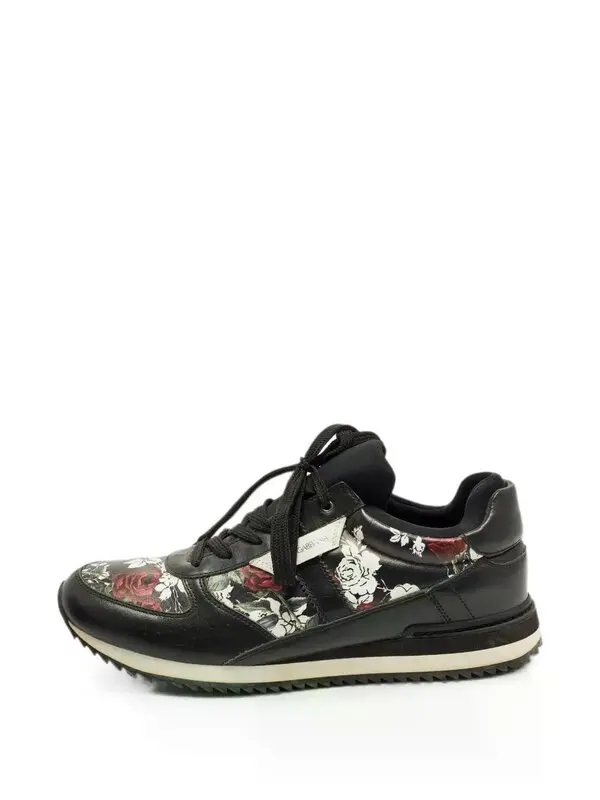 Dolce & Gabbana Floral-print Leather Lace-up Sneakers - Black