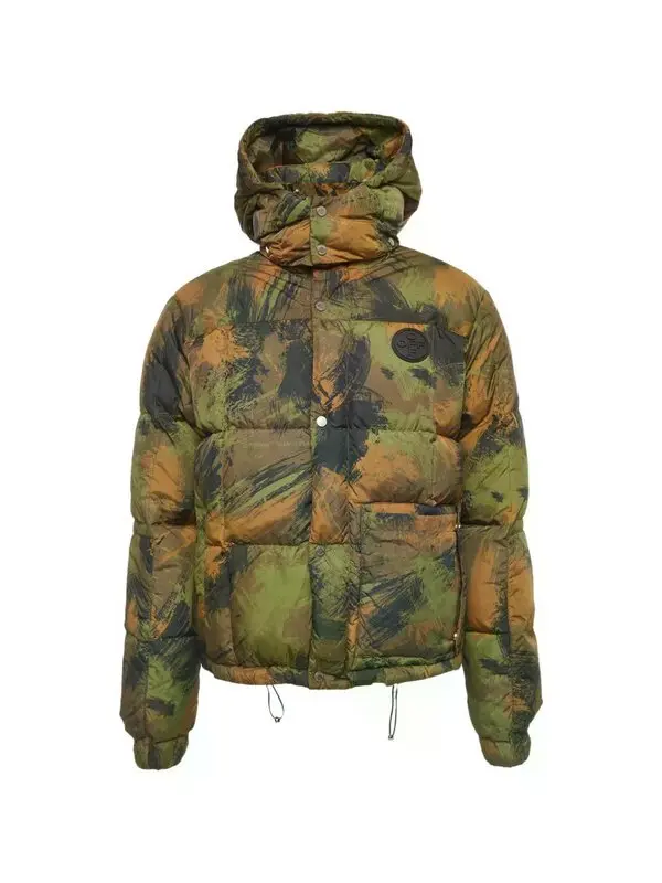 Off-White Camouflage Padded Jacket With Detachable Hood - Green