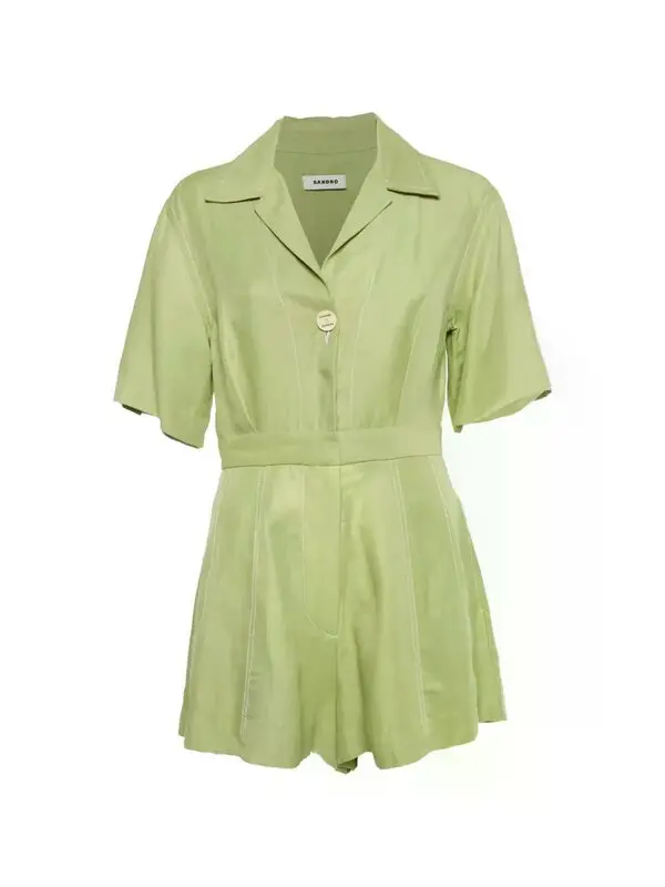 Sandro Short-sleeve Playsuit With Contrast Stitching - Green