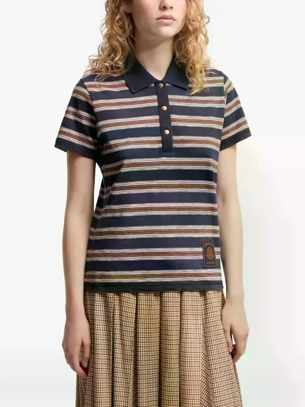 Moncler Striped Logo-patch Polo Shirt - Blue