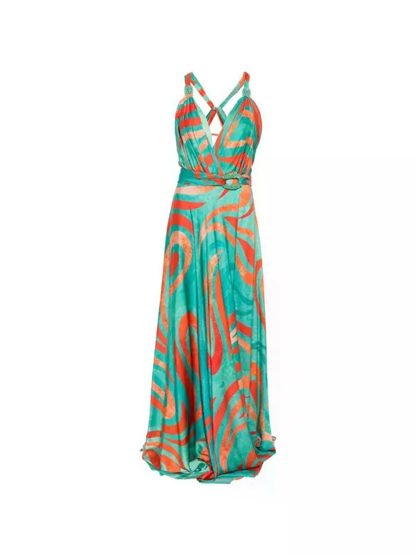 MAESTRI Abstract Print Beaded Maxi Dress - Green