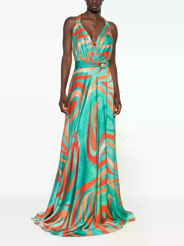 MAESTRI Abstract Print Beaded Maxi Dress