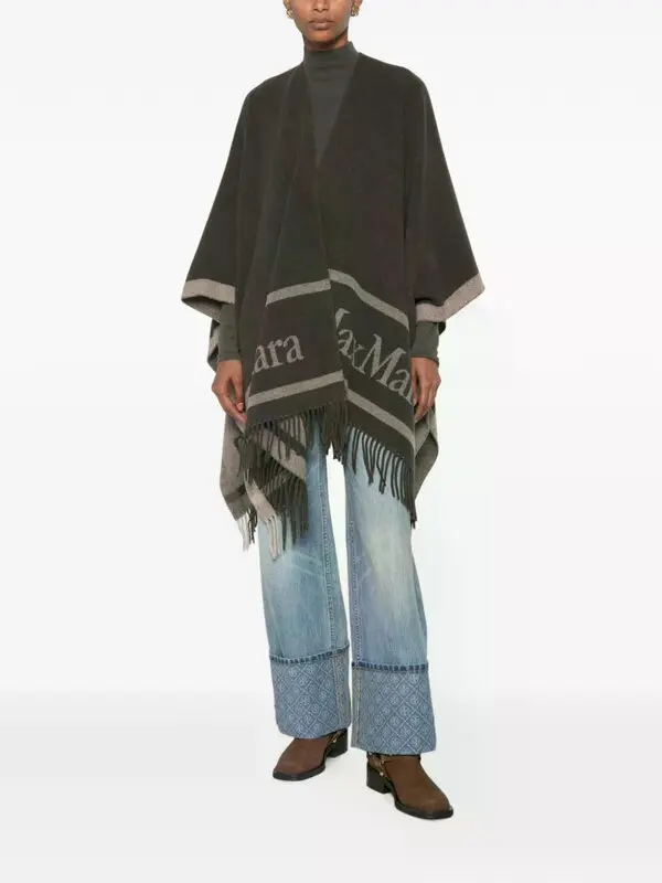 Max Mara Logo-print Fringed Poncho - Brown