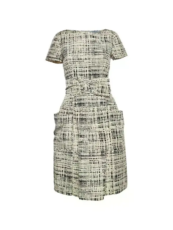 Prada Belted Monochrome Print Dress - Neutrals