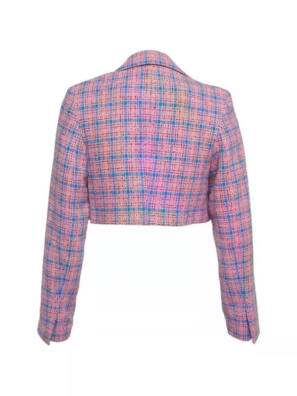 GANNI Checked Tweed Cropped Blazer - Pink