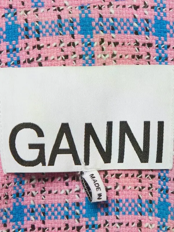 GANNI Checked Tweed Cropped Blazer