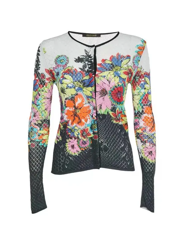 Roberto Cavalli Floral Print Long Sleeve Cardigan - Black