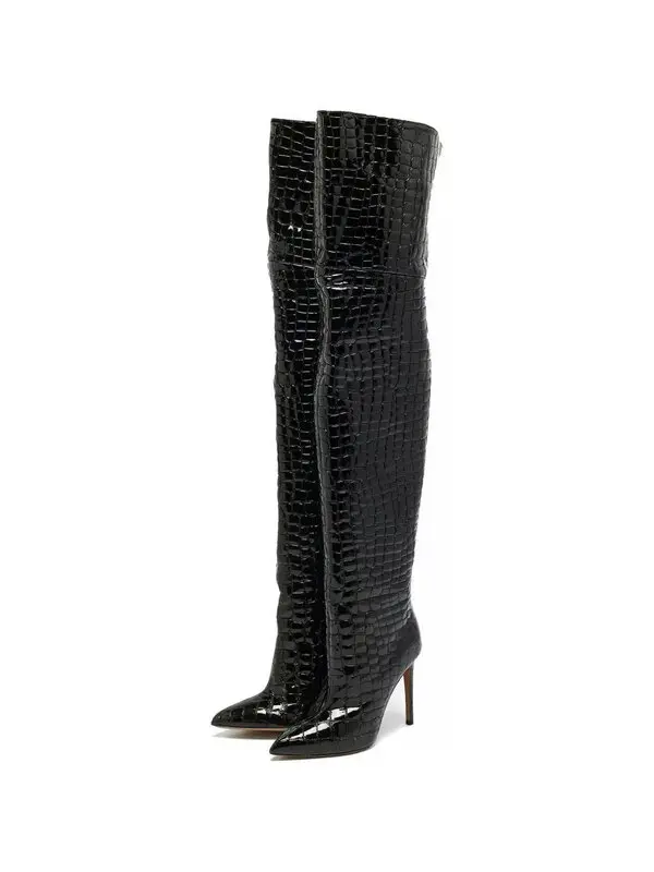 Paris Texas Deia Croc-embossed Over-the-knee Boots - Black