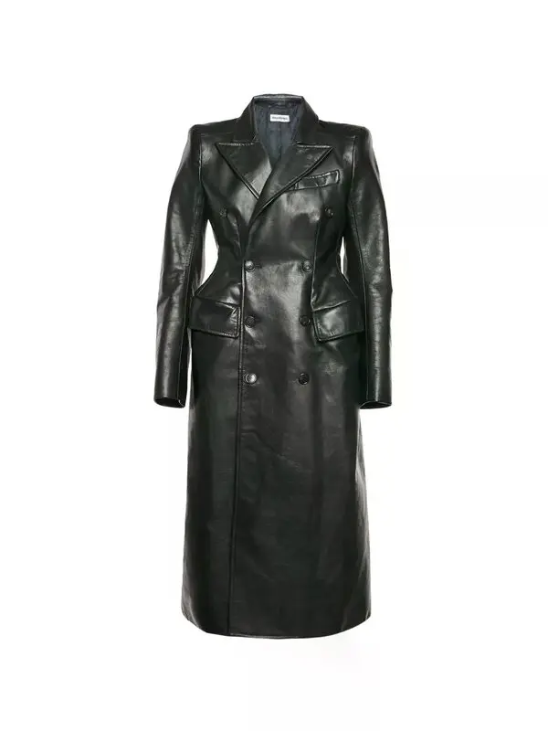 Balenciaga Hourglass Leather Trench Coat - Black