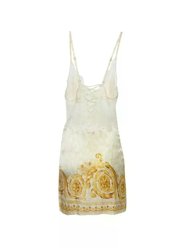 Versace Baroque Print Lace Trim Mini Dress