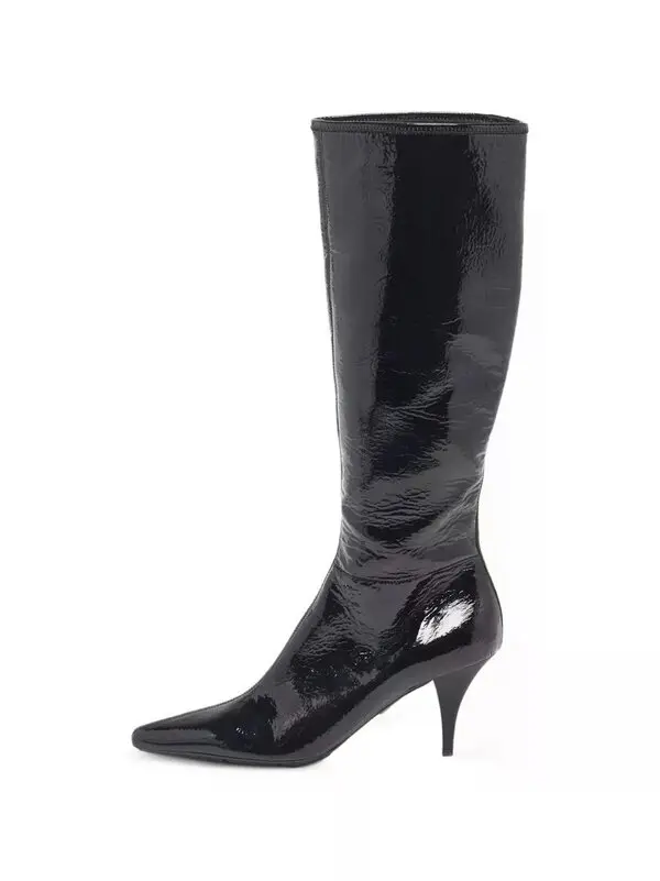Prada Patent Leather Pointed Toe Stiletto Boots - Black