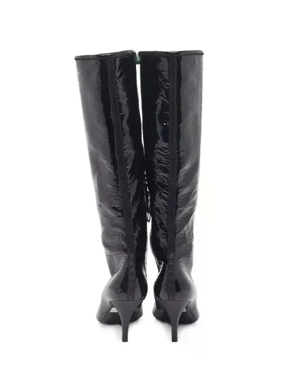 Prada Patent Leather Pointed Toe Stiletto Boots