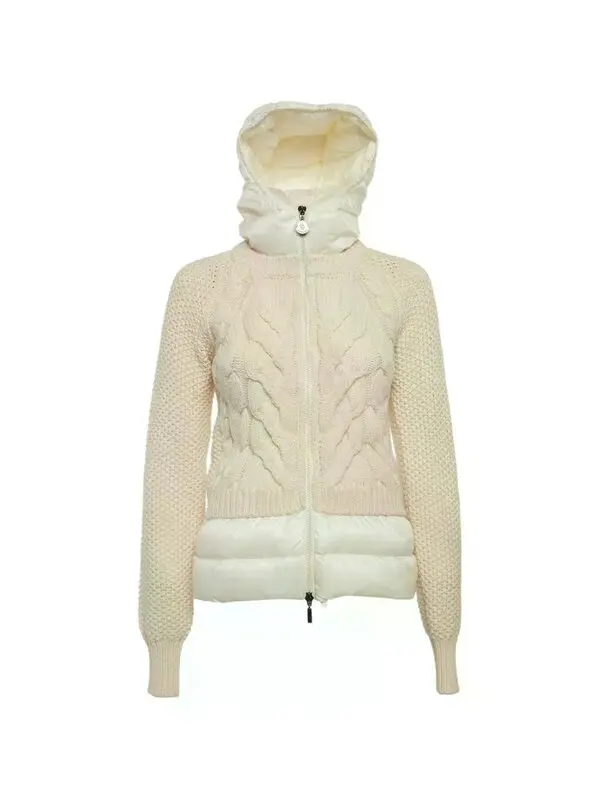 Moncler Cable-knit Hooded Down Jacket - Neutrals