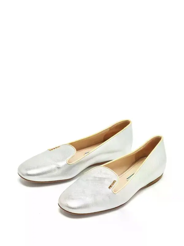Prada Saffiano Leather Loafers - Silver