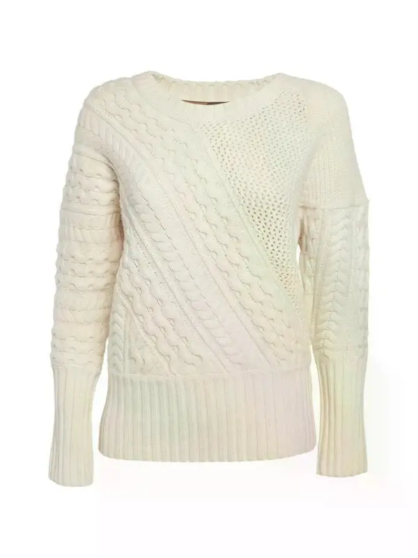 Burberry Cable Knit Crew Neck Sweater - Neutrals
