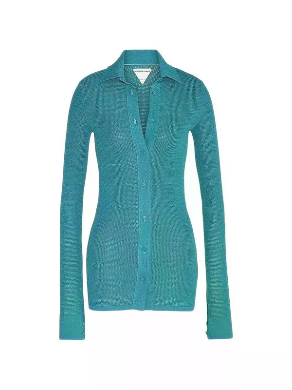 Bottega Veneta Turquoise Mesh Knit Shirt - Blue