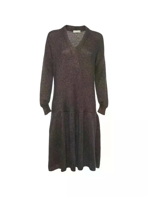 Brunello Cucinelli V-neck Knitted Midi Dress - Black