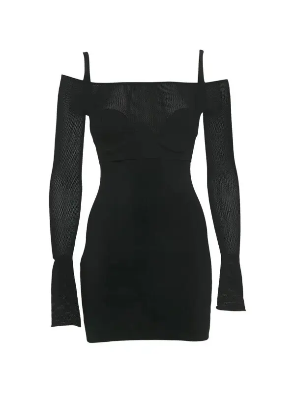 DION LEE Mesh Panel Corset Mini Dress - Black