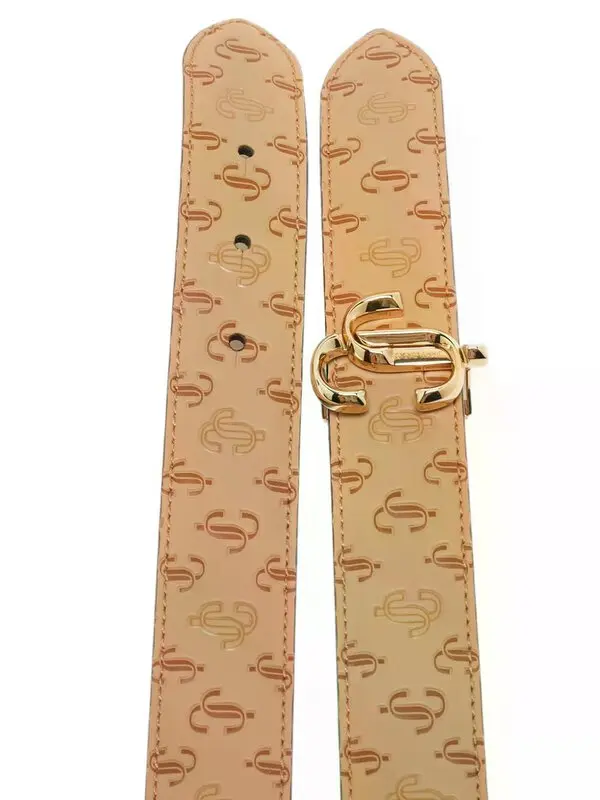 JIMMY CHOO Logo-embossed Leather Belt With Jc Buckle - Neutrals