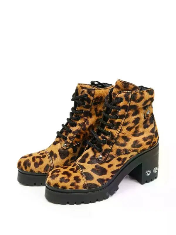 Miu Miu Leopard Print Calf Hair Lace-up Ankle Boots