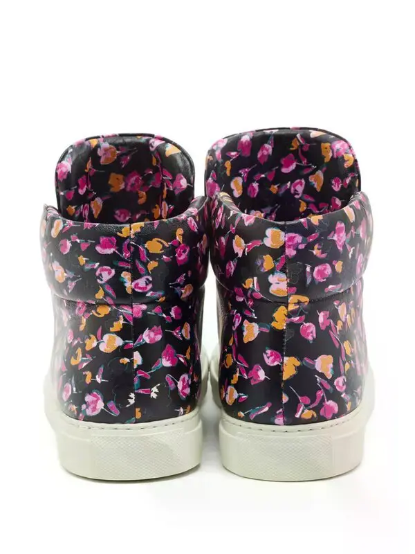 Versace Floral-print Leather Sneakers - Black