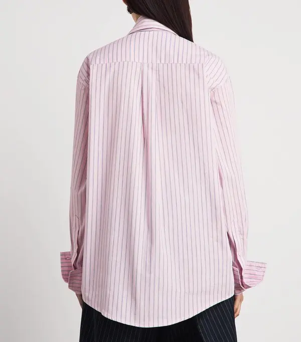 LATE FOR WORK Striped Pussybow Cotton-blend Shirt