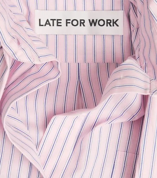 LATE FOR WORK Striped Pussybow Cotton-blend Shirt