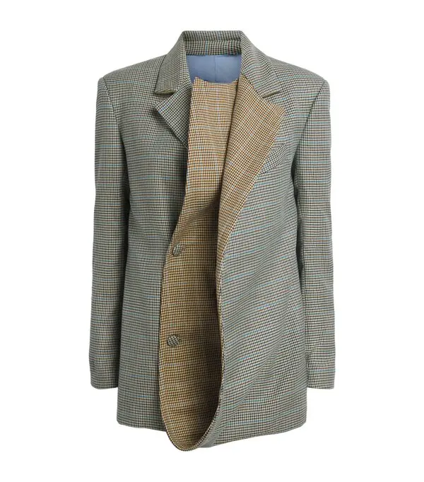 LATE FOR WORK Check Double Draped Blazer
